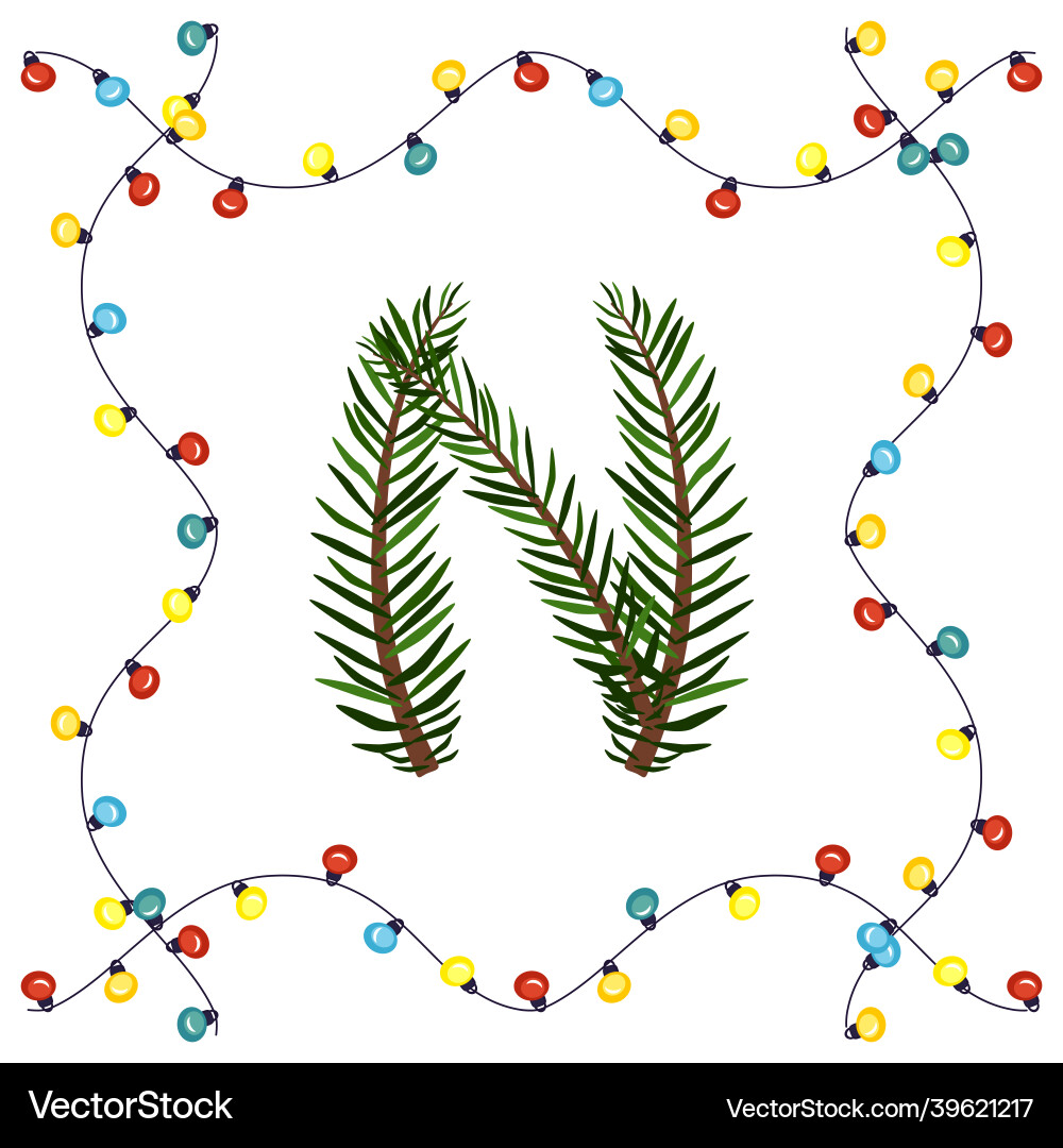 Letter n from green christmas tree Royalty Free Vector Image
