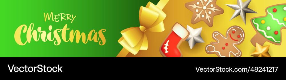 Merry christmas banner design with gingerbread Vector Image