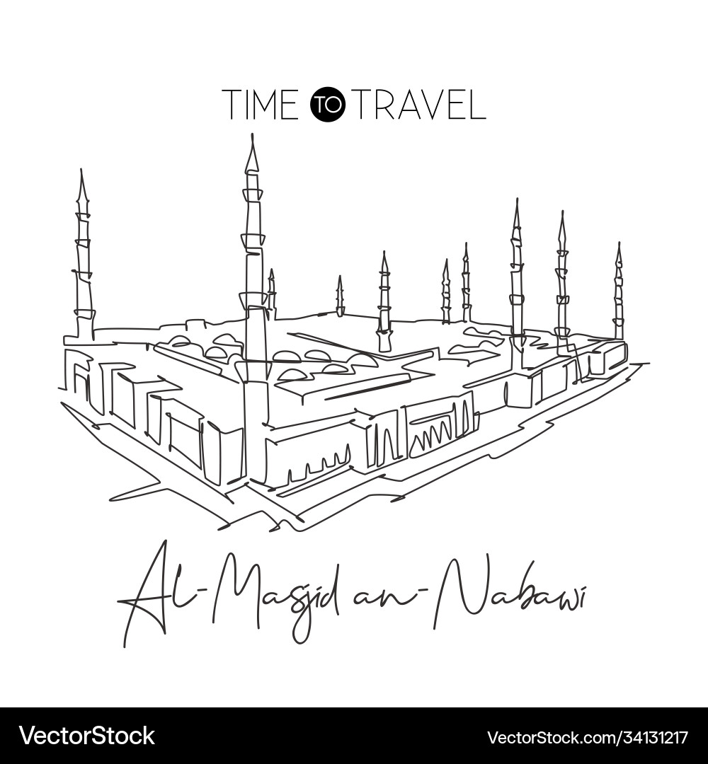 One continuous line drawing masjidil an nabawi Vector Image