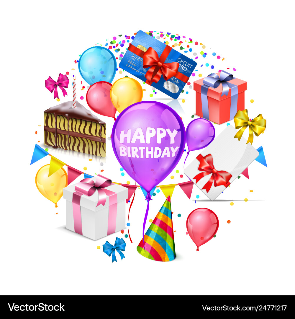 Realistic happy birthday round concept Royalty Free Vector