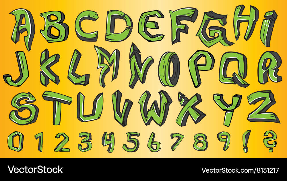 Street graffiti style font alphabet Royalty Free Vector