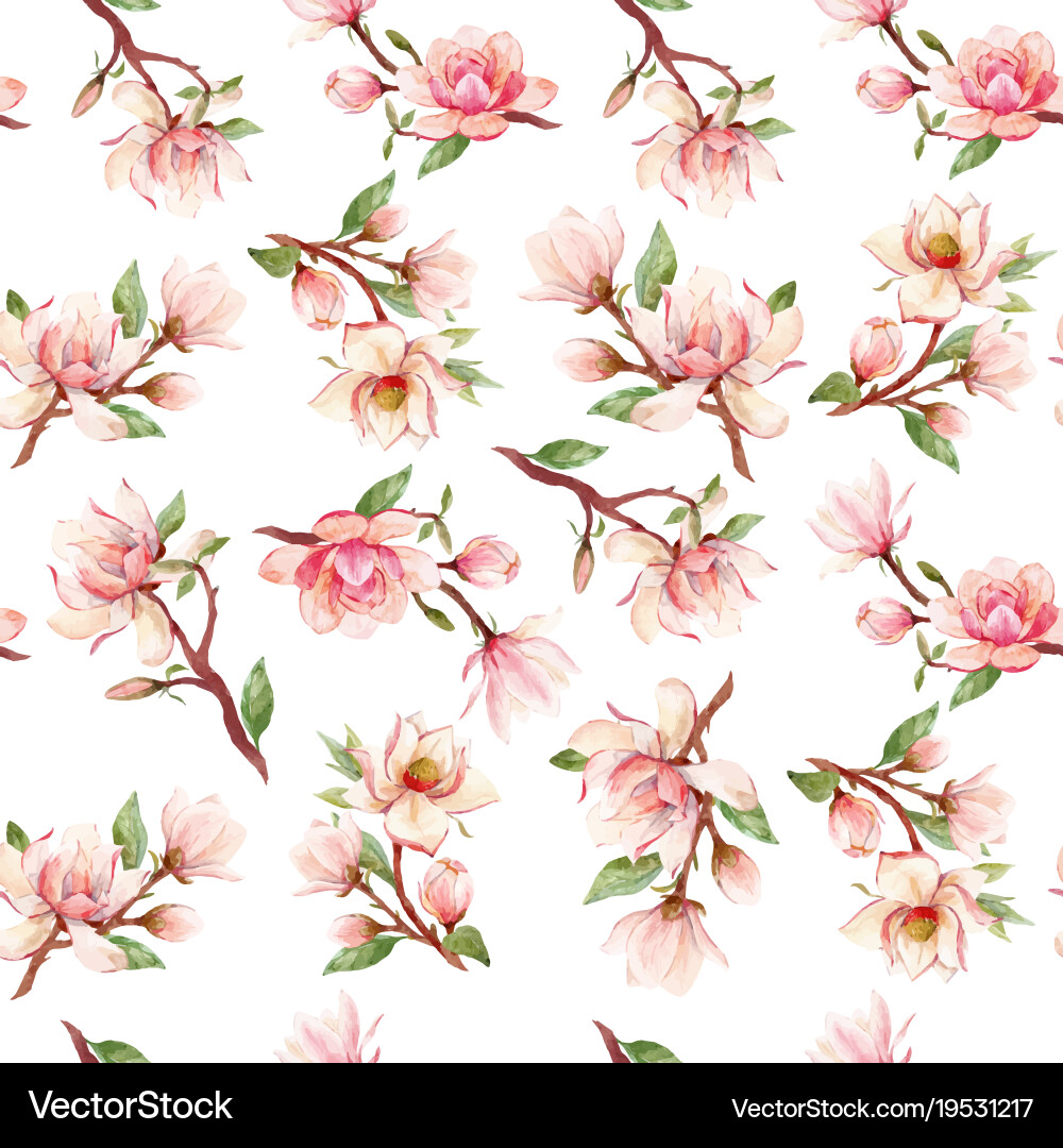 Watercolor magnolia floral pattern Royalty Free Vector Image