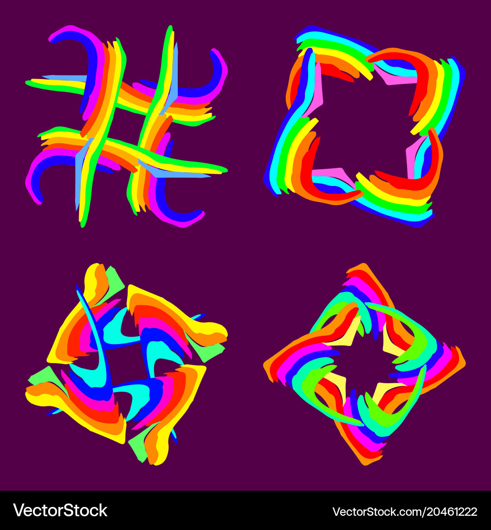 A set of schematic logos from squares and brushes Vector Image