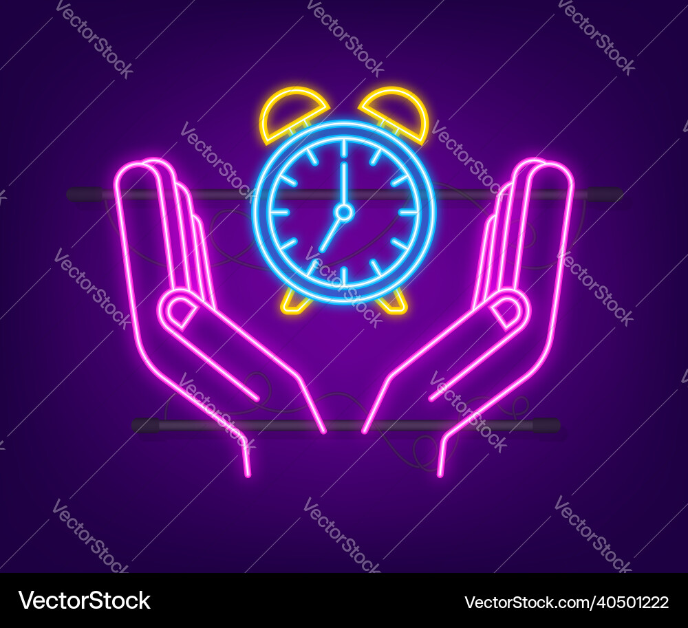 Alarm clock wake-up time in hands on white Vector Image