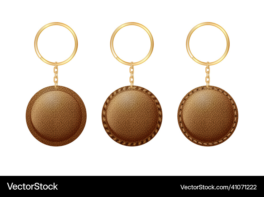 Leather round keychain holder trinket for key Vector Image