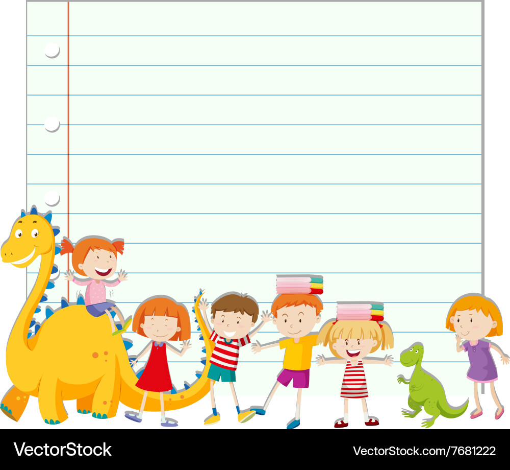 Paper design with children and dinosaur Royalty Free Vector