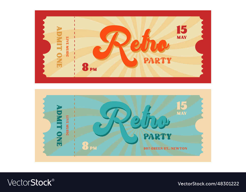 Set of retro party tickets Royalty Free Vector Image