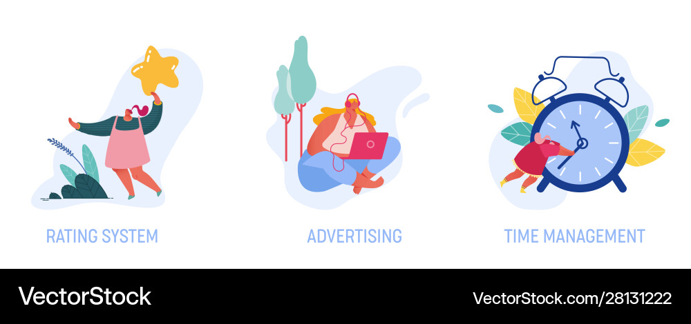 Set rating system advertising and time management Vector Image