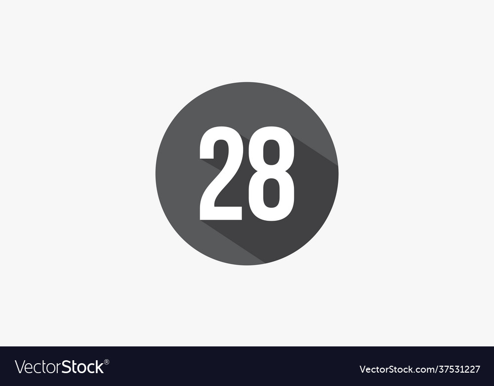 28 number with shadow isolated on white background