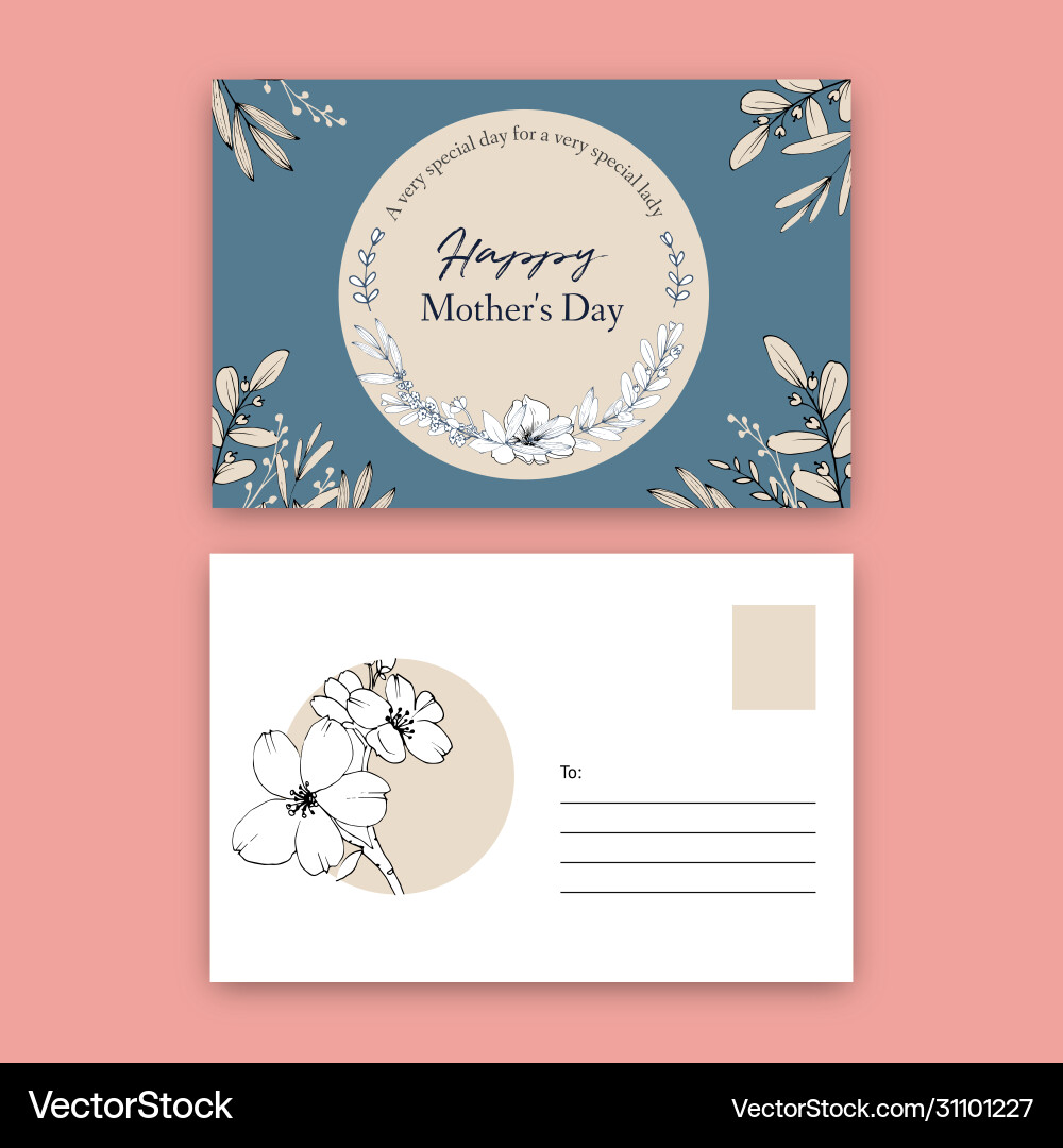Line flower postcard design with one floral Vector Image