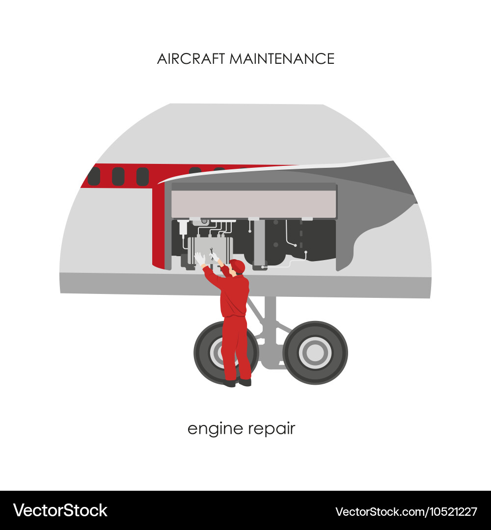 Mechanic repairing engine aircraft Royalty Free Vector Image