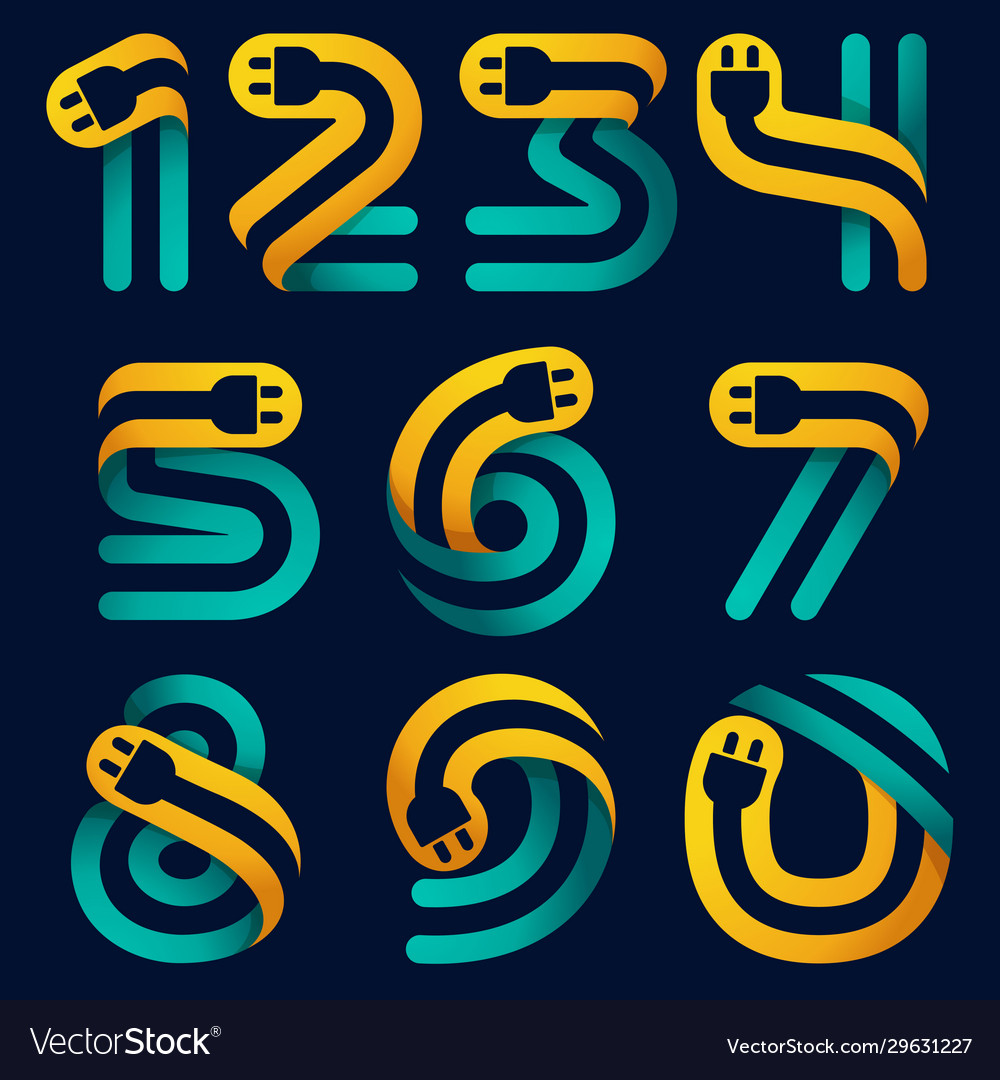 Numbers set with plug cable inside Royalty Free Vector Image