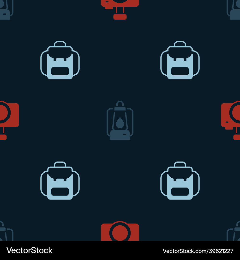 Set photo camera camping lantern and hiking Vector Image