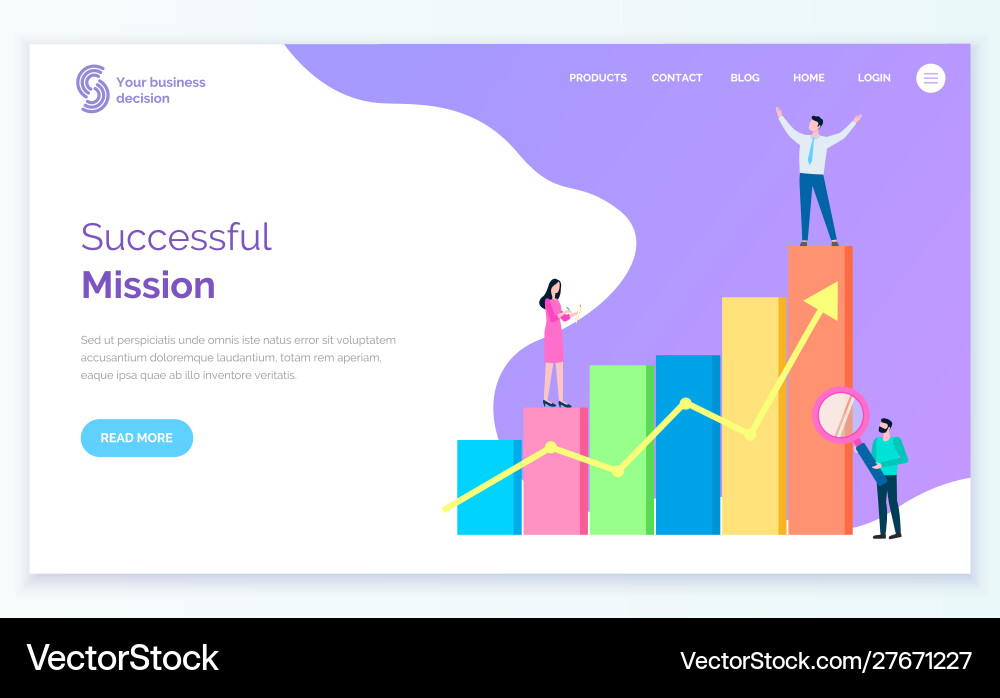 Successful mission website with people charts Vector Image