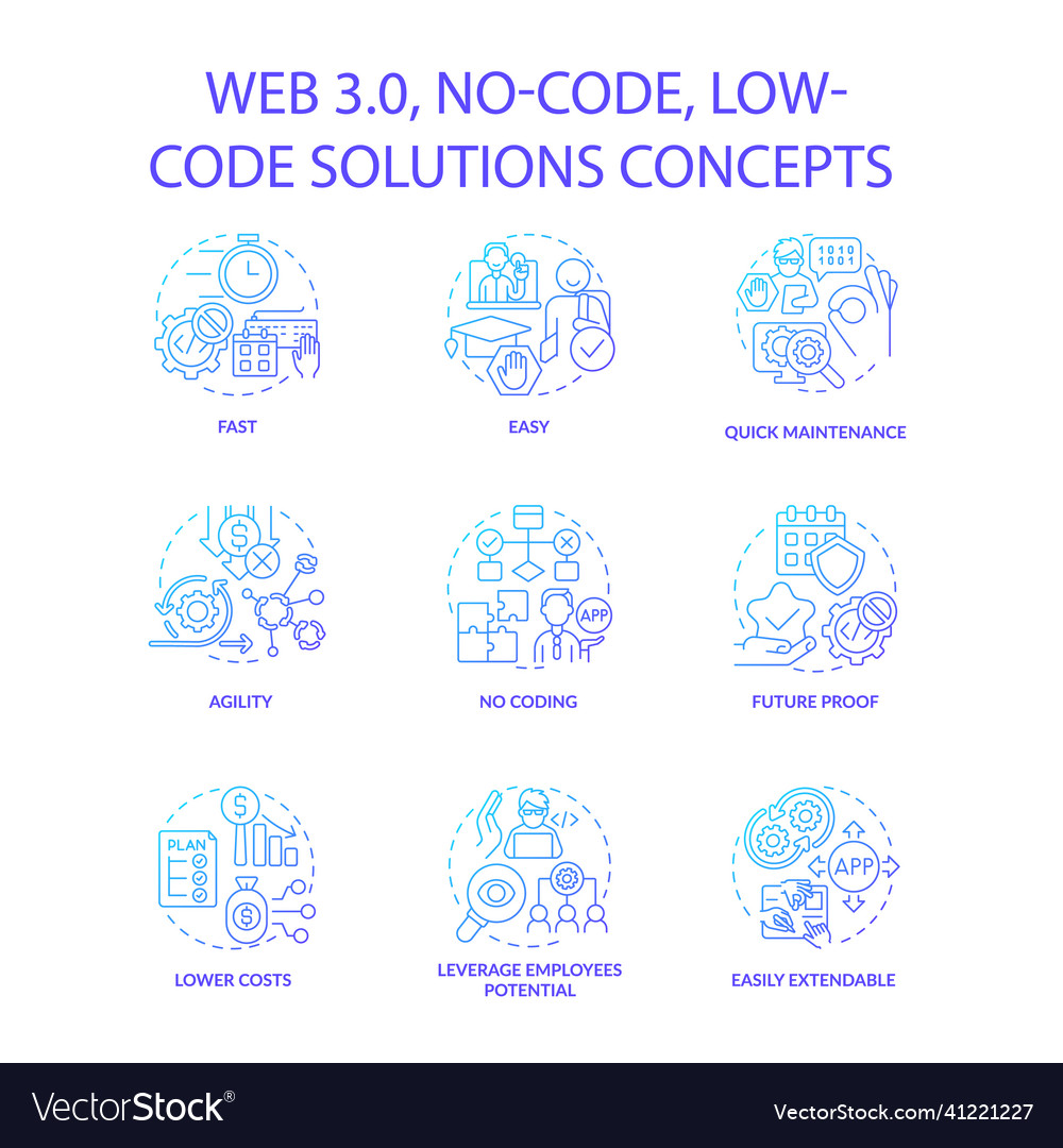 Web 3 0 blue gradient concept icons set Royalty Free Vector