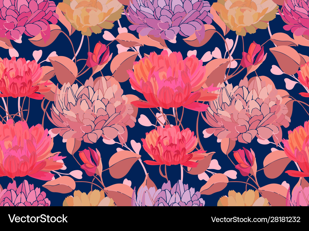 Art floral seamless pattern pink flowers Vector Image
