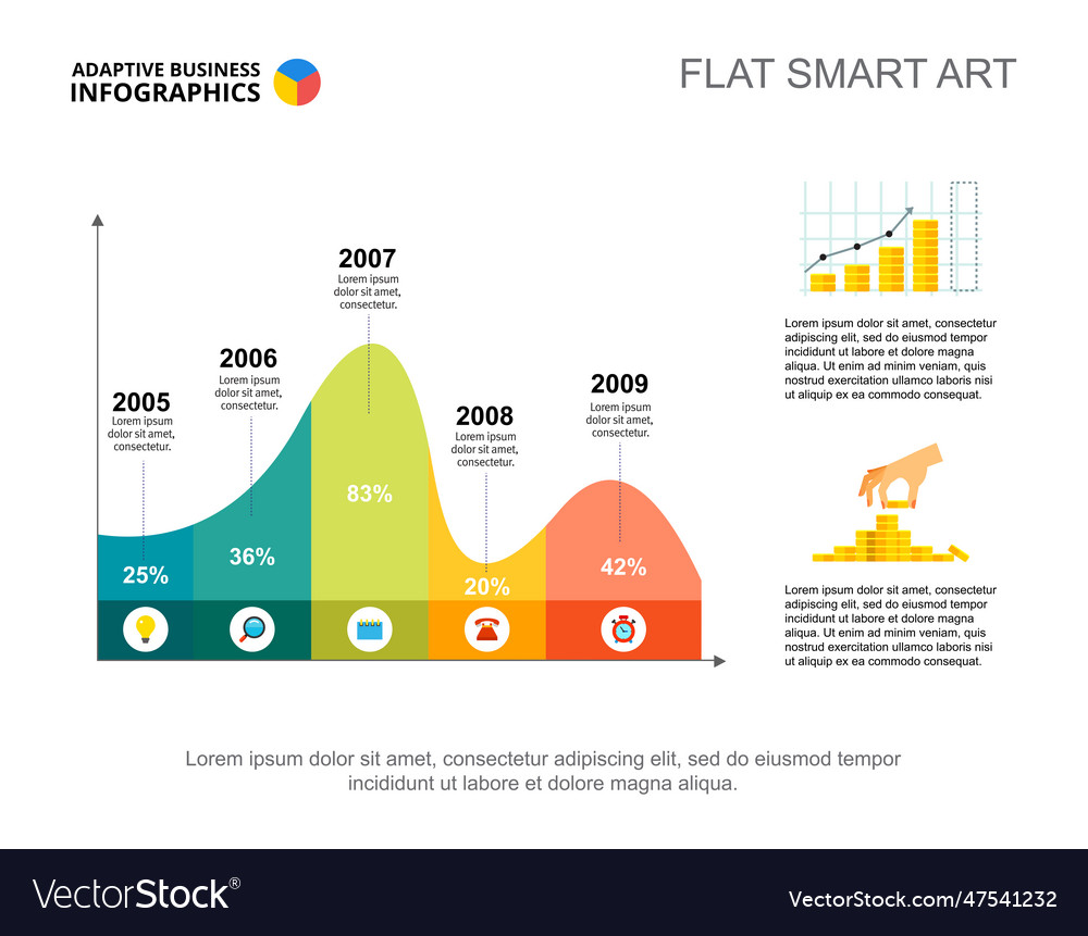 Five area chart slide template Royalty Free Vector Image