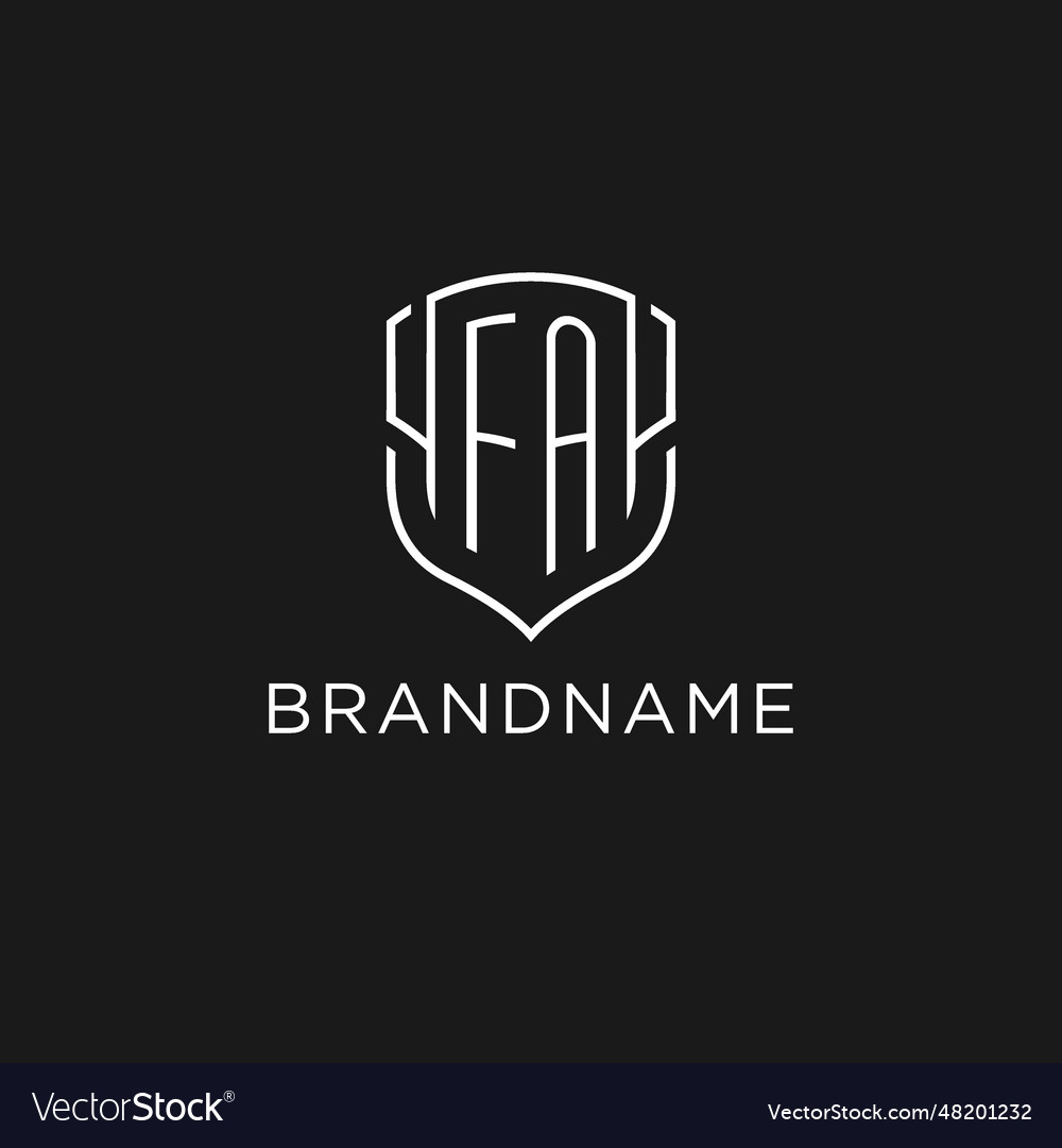 Initial fa logo monoline shield icon shape with Vector Image