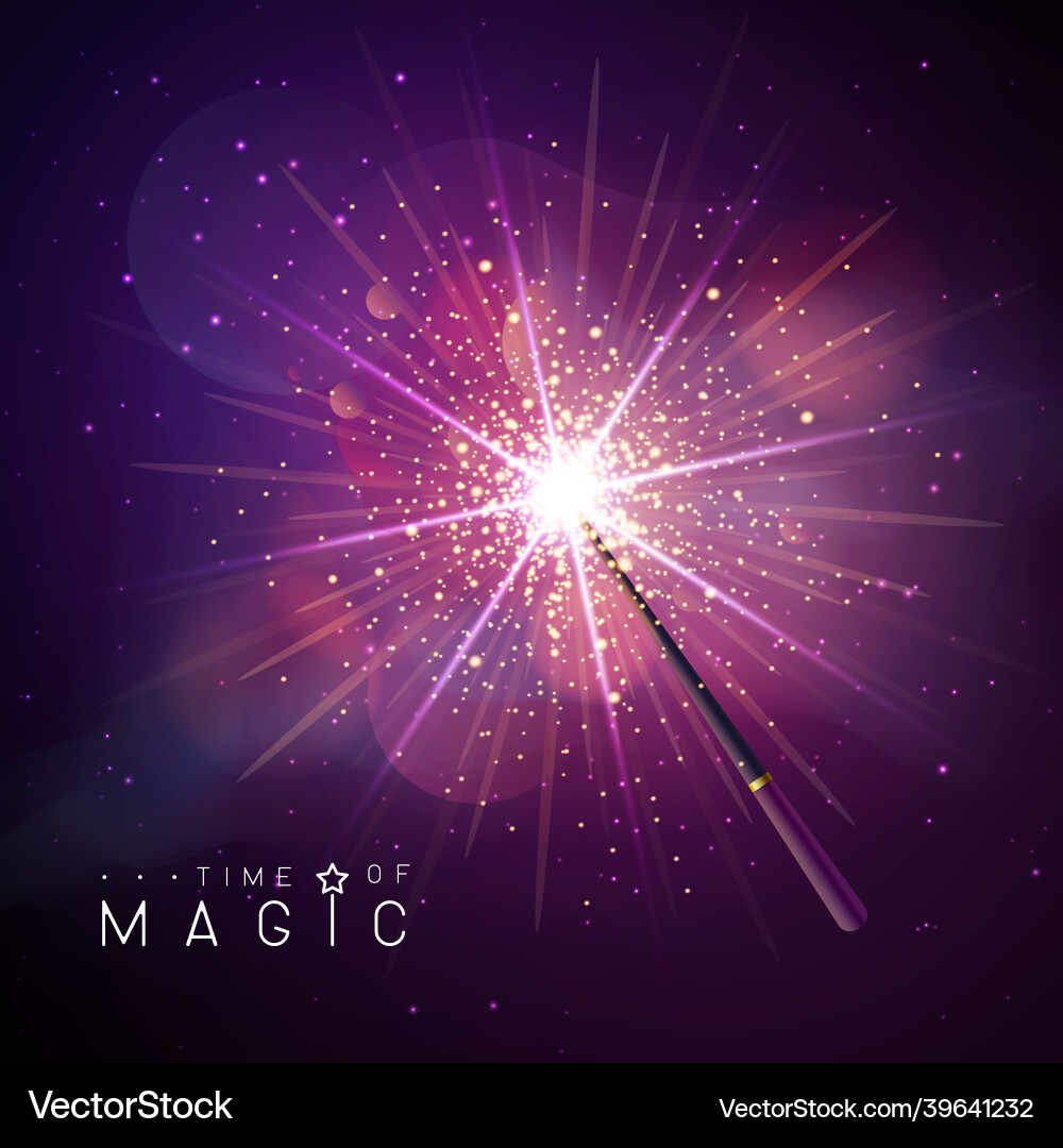 Magic wand with golden neon glowing star Vector Image