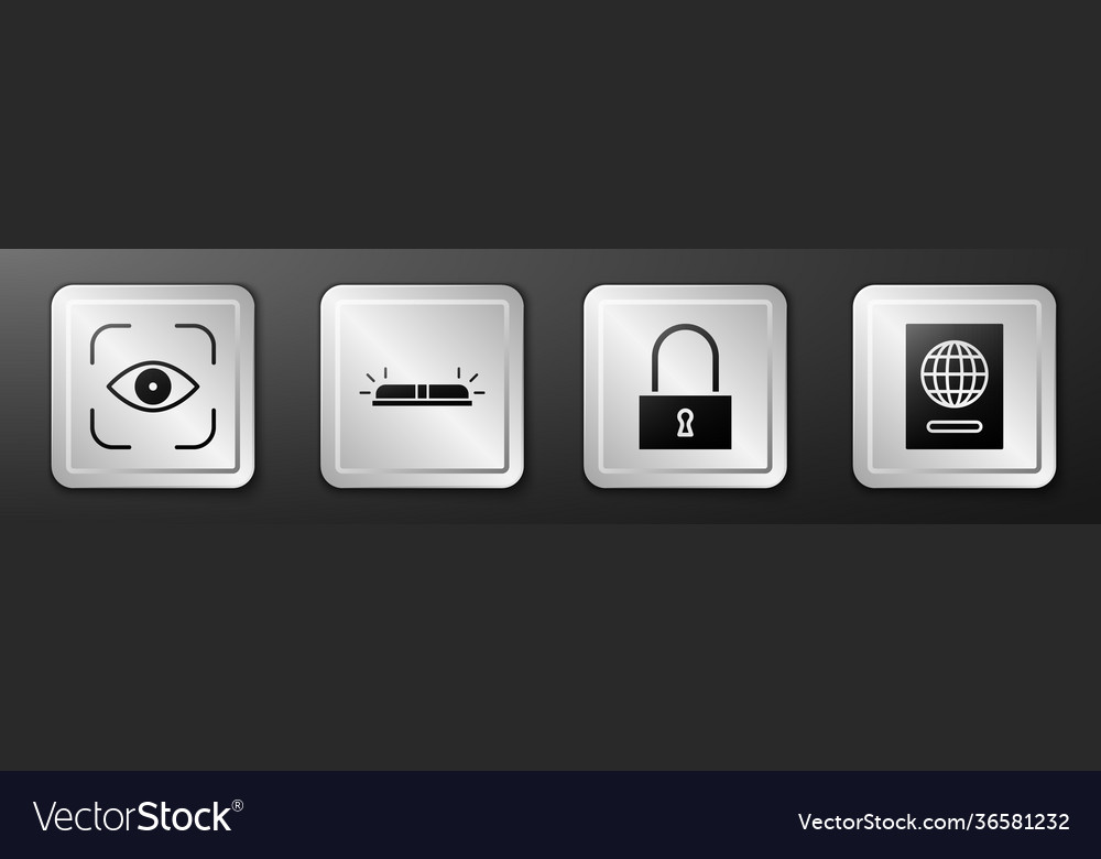 Set eye scan flasher siren lock and passport Vector Image Set eye scan flasher siren lock and passport Vector Image