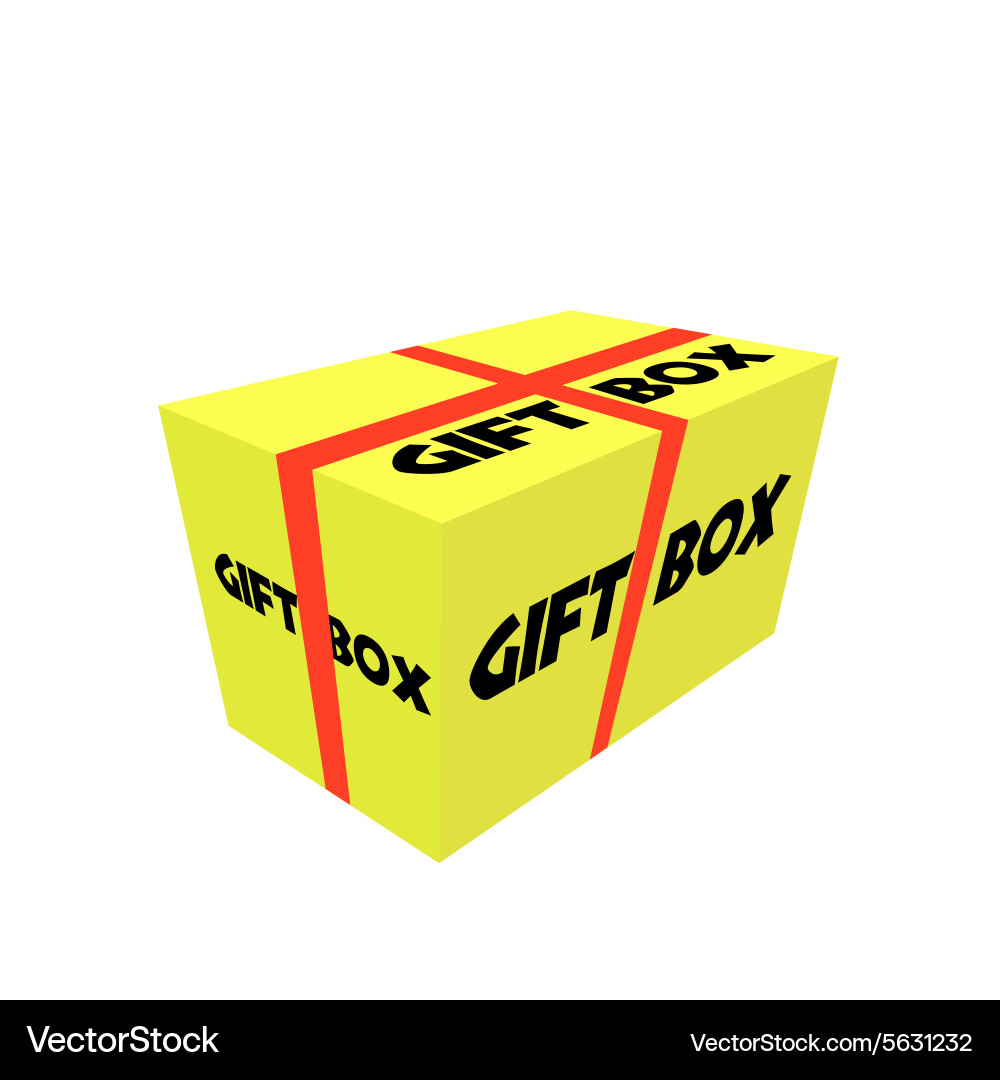 Yellow realistic package cardboard box with ribbon