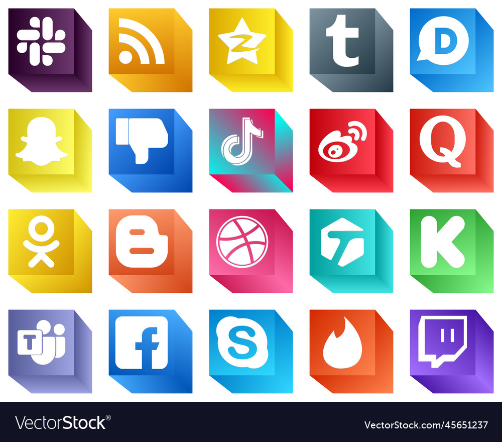 20 modern 3d social media icons such as sina Vector Image