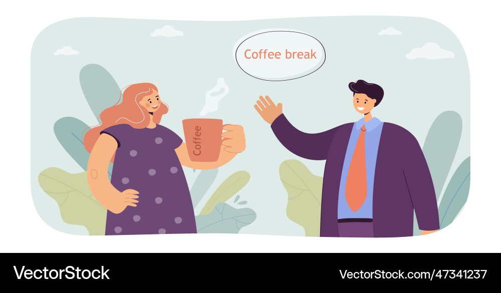 Female and male colleagues talking during lunch Vector Image