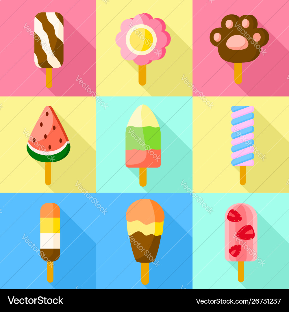 Fruit popsicle icon set flat style Royalty Free Vector Image
