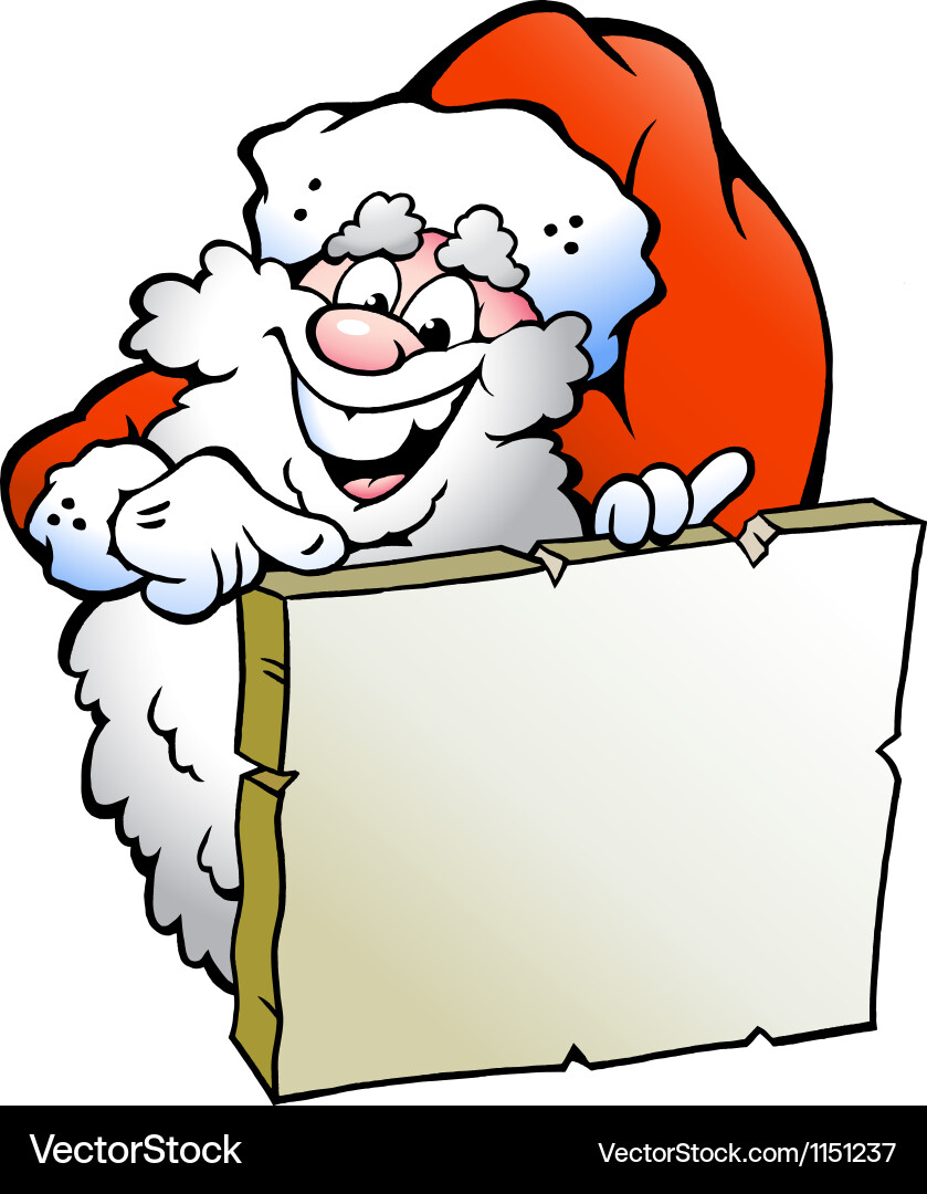 Hand-drawn an happy santa pointing to a sign Vector Image