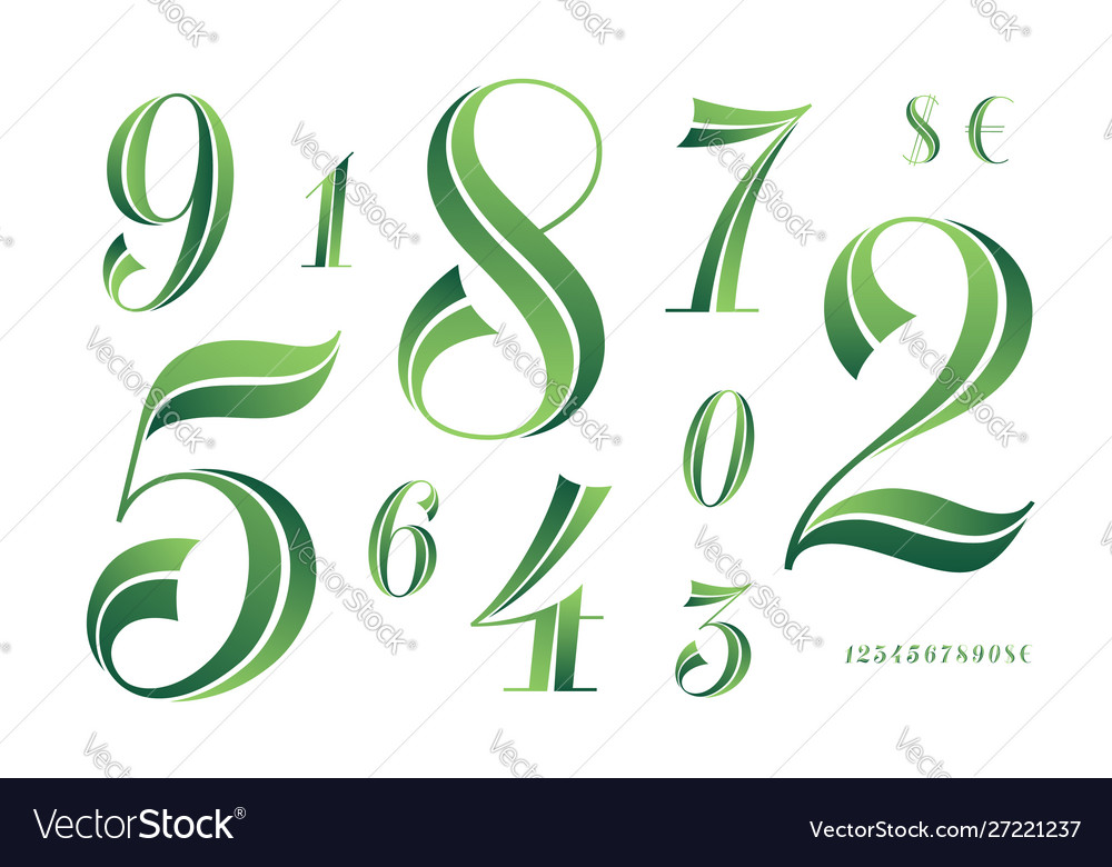 Numbers font classical geometric design Royalty Free Vector