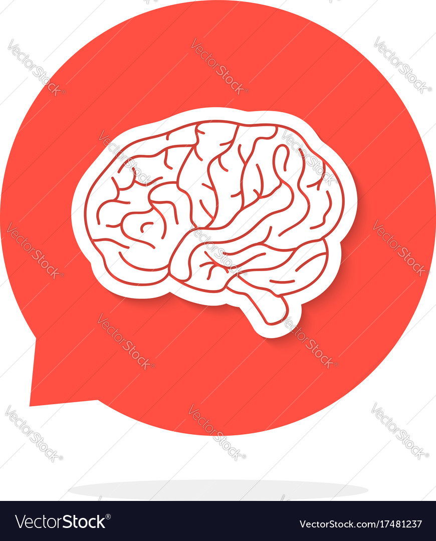 Red speech bubble with brain and shadow Royalty Free Vector