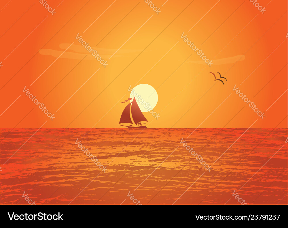 Sailing ship on sunset Royalty Free Vector Image