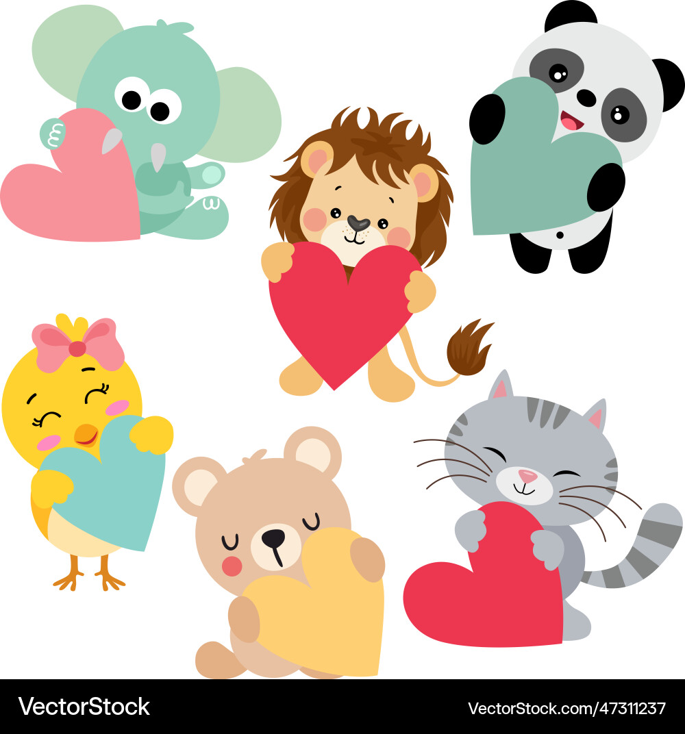 Set of cute valentine animals Royalty Free Vector Image