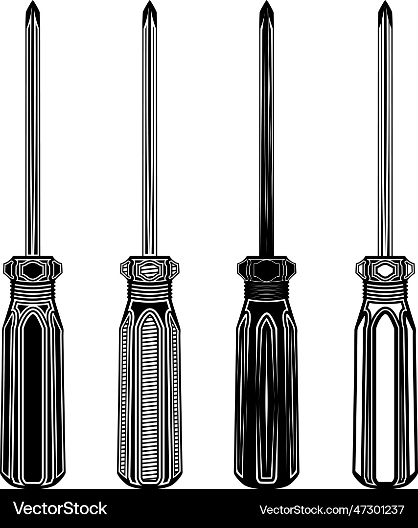 Set screwdriver tool icon symbol black repair Vector Image