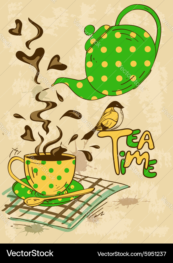 Tea party invitation with teapot and teacup Vector Image