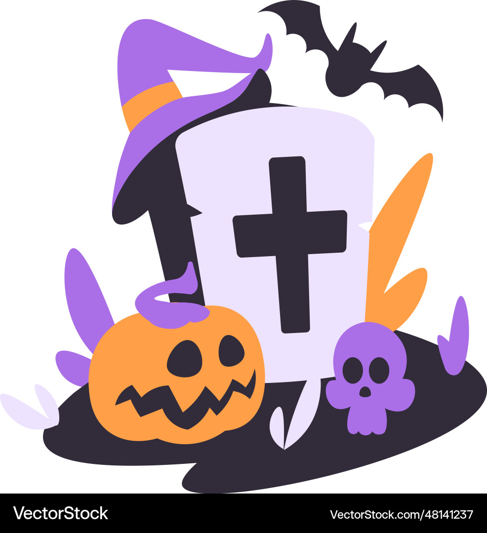 Tomb skull and pumpkin as halloween trick or Vector Image