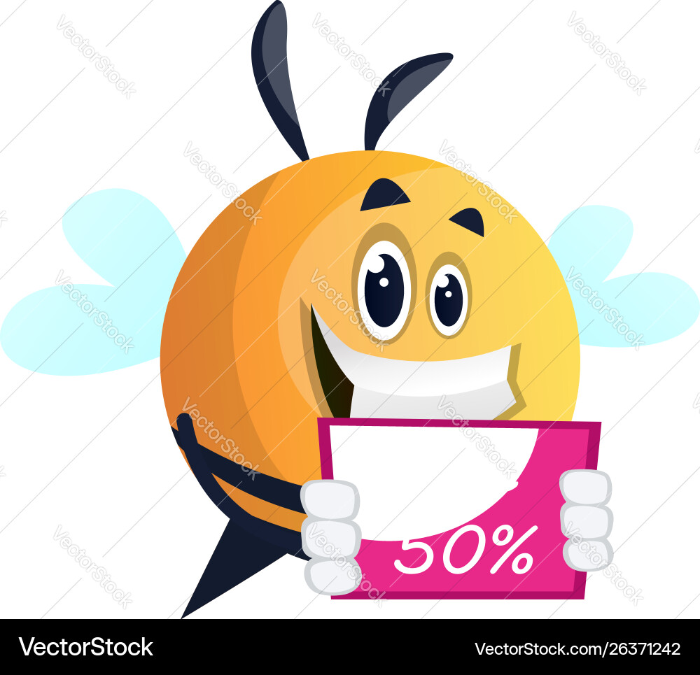 Bee promoting a sale on white background Vector Image