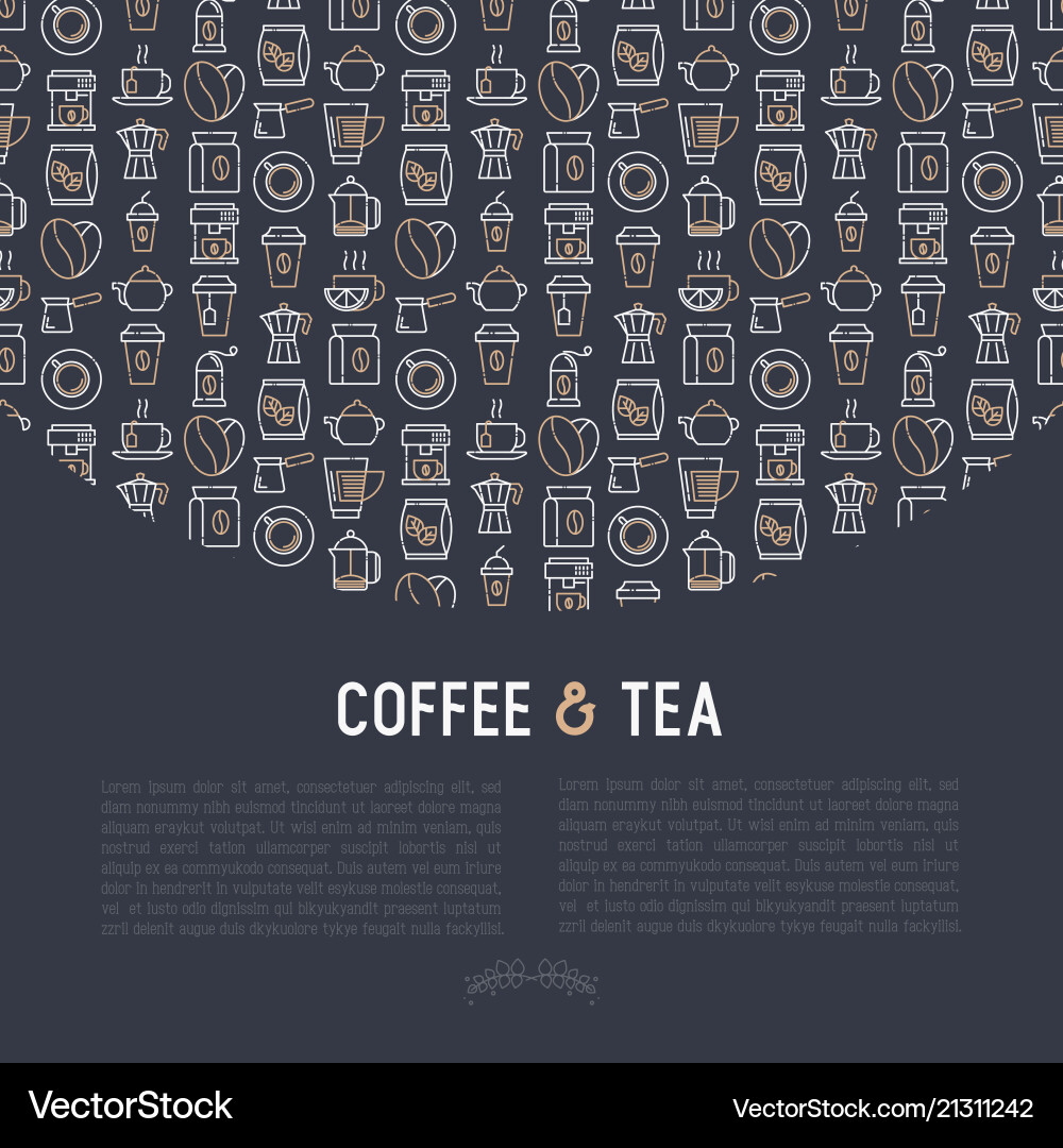 Coffee and tea concept with thin line icons Vector Image
