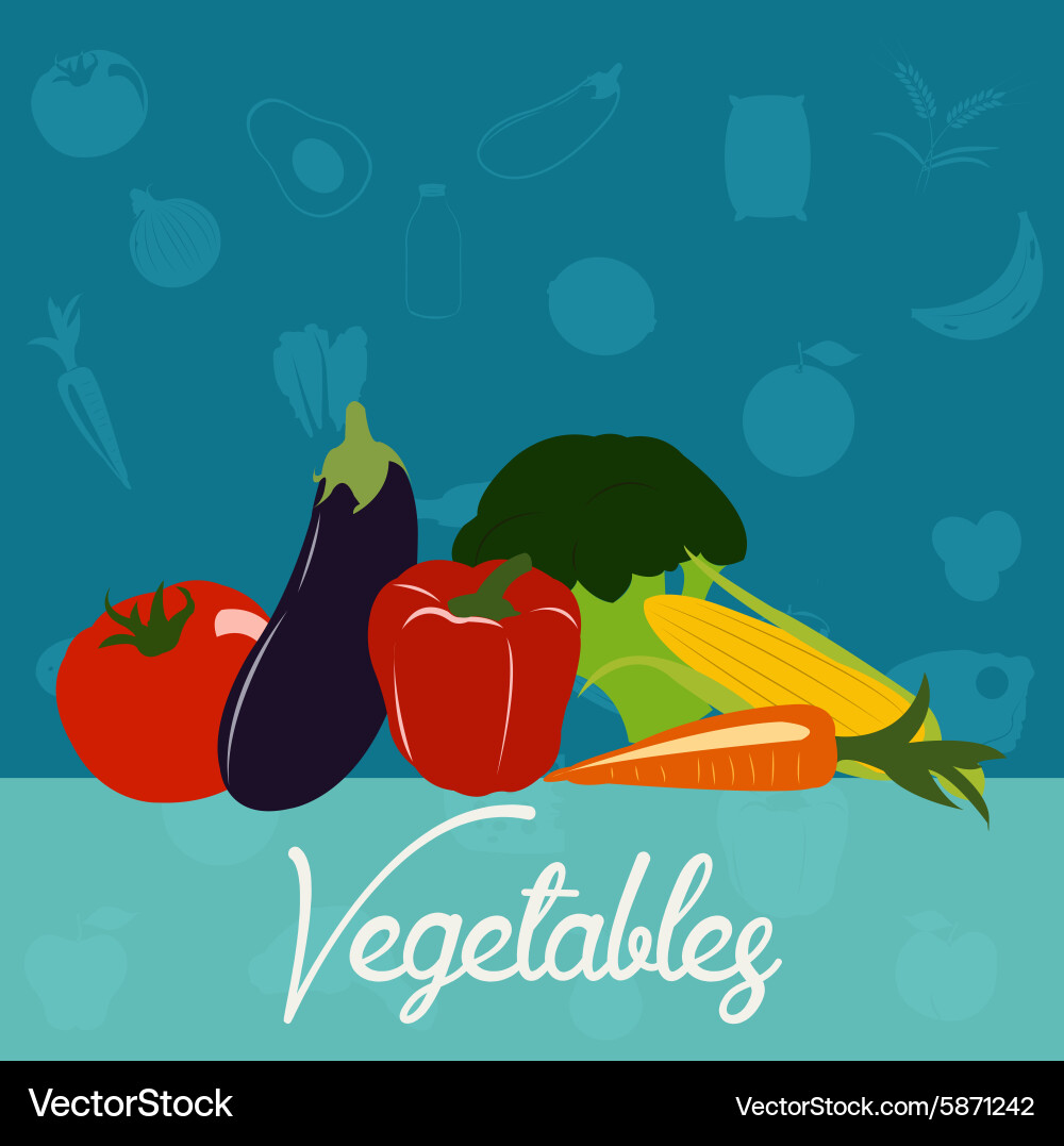 Colored background with text and healthy food Vector Image