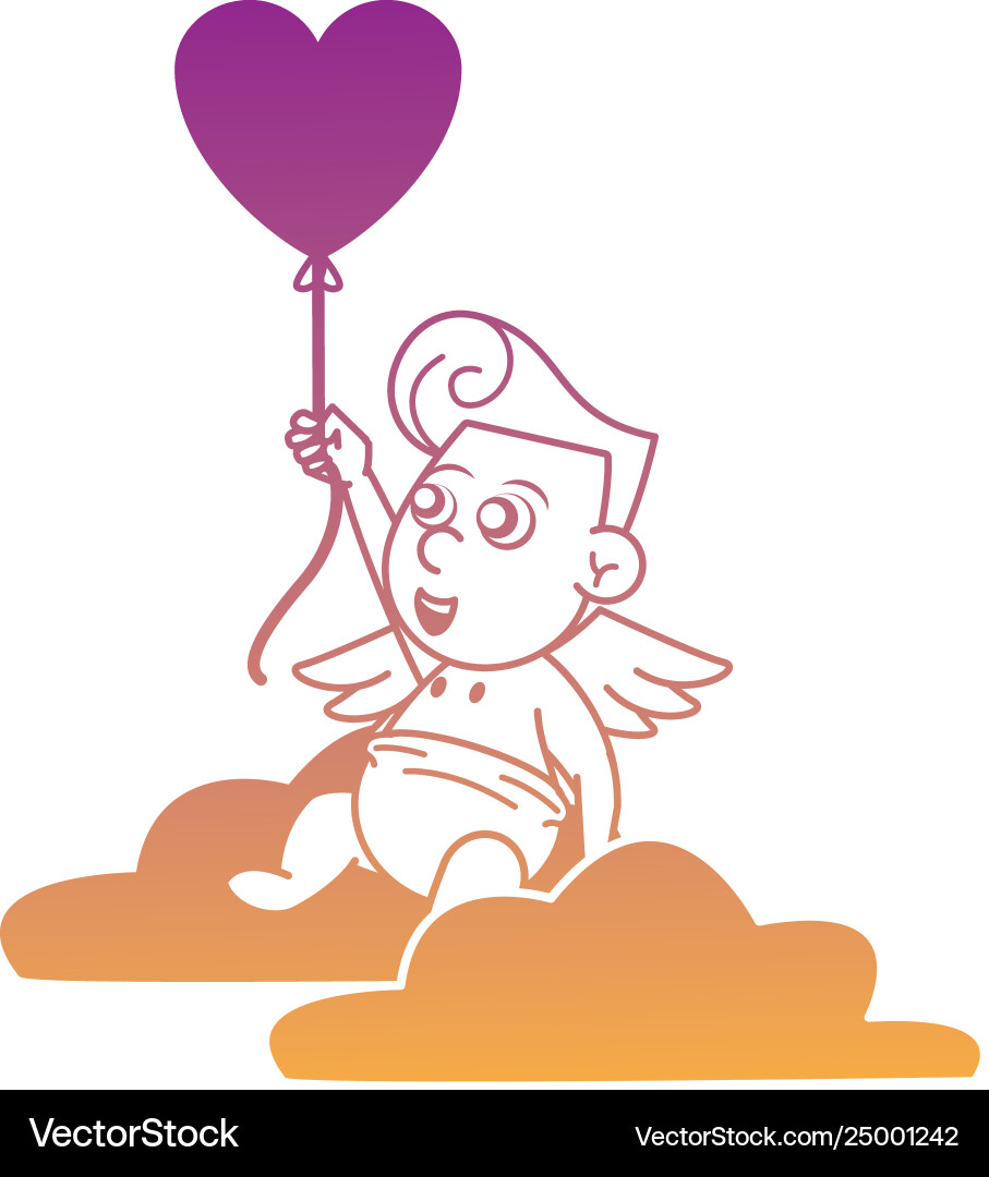 Cupid on cloud with heart shaped balloon rainbow Vector Image