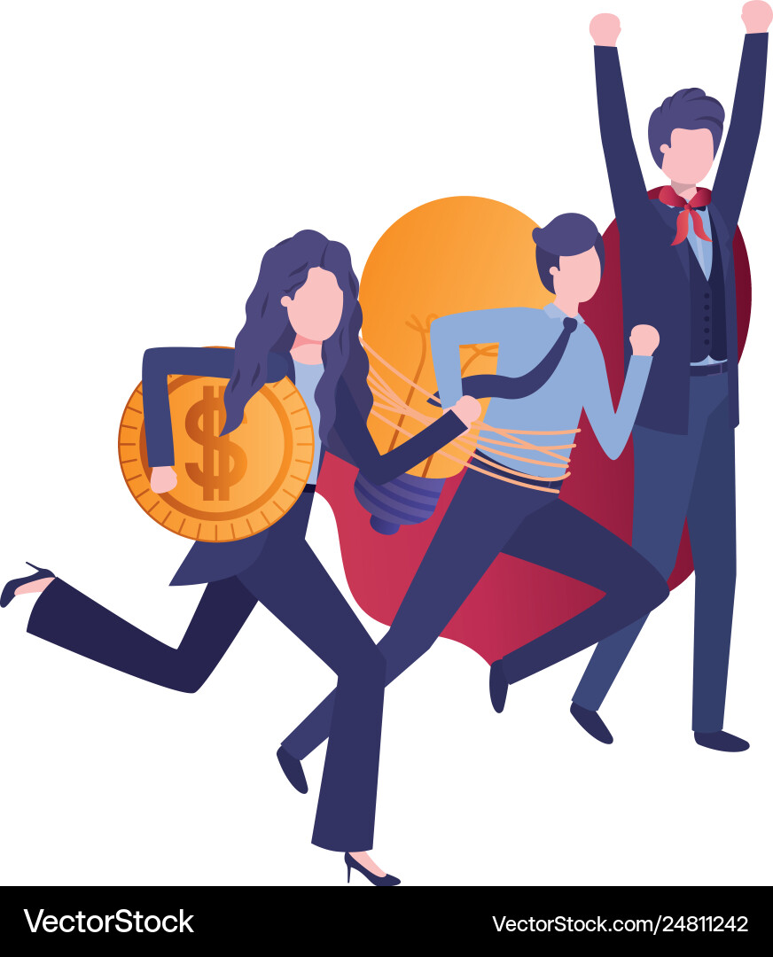 Group business with dollar and light bulb Vector Image