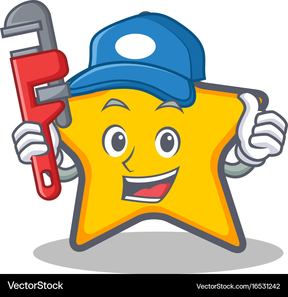 Plumber star character cartoon style Royalty Free Vector