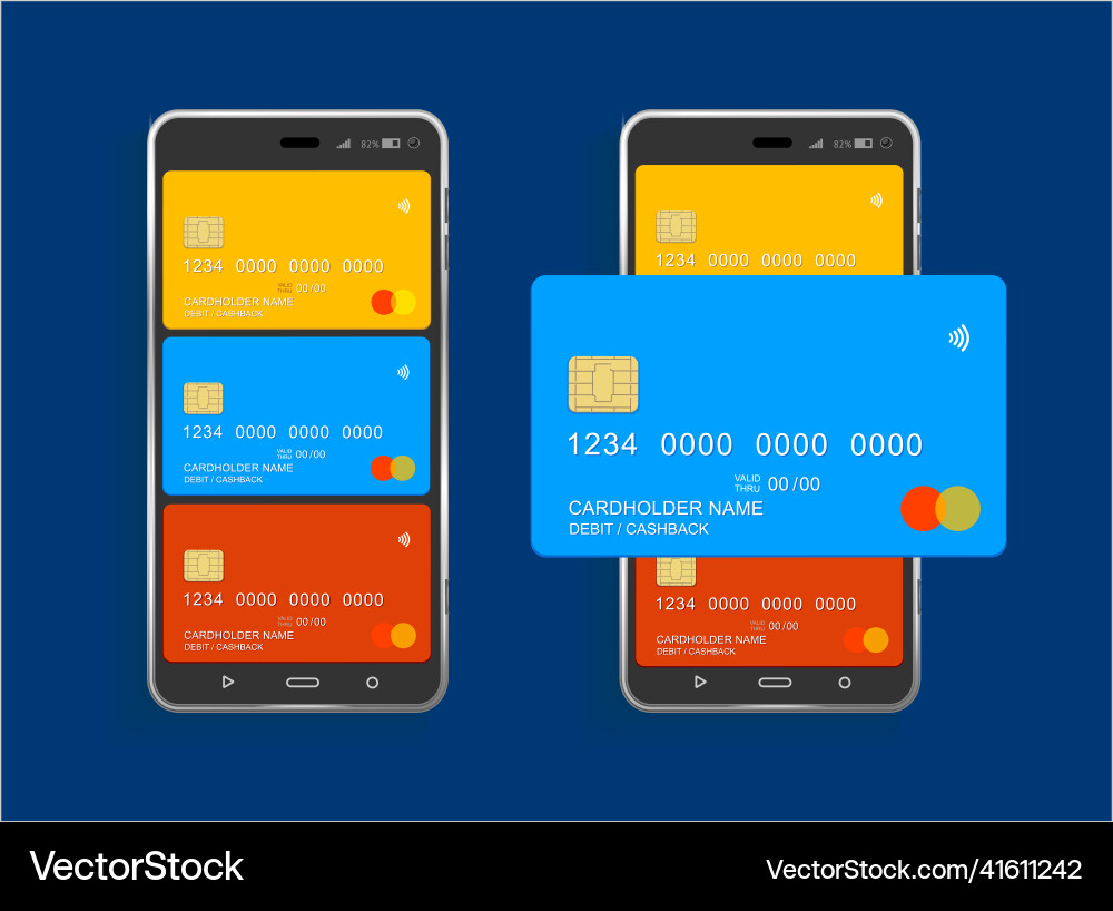 Realistic detailed 3d phone app payment card Vector Image
