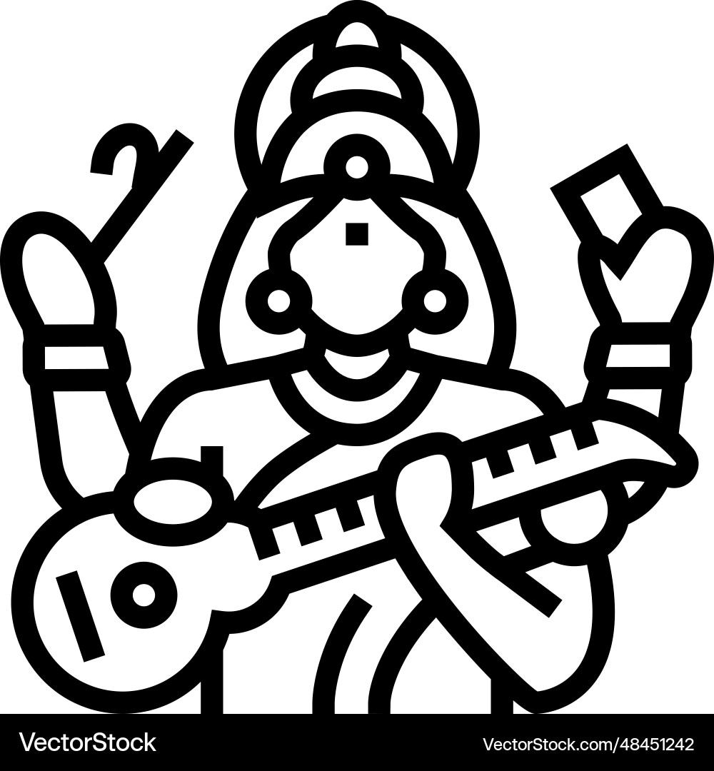 Saraswati god indian line icon Royalty Free Vector Image