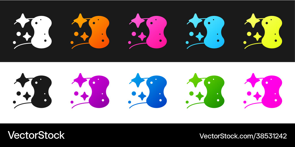 Set sponge icon isolated on black and white Vector Image