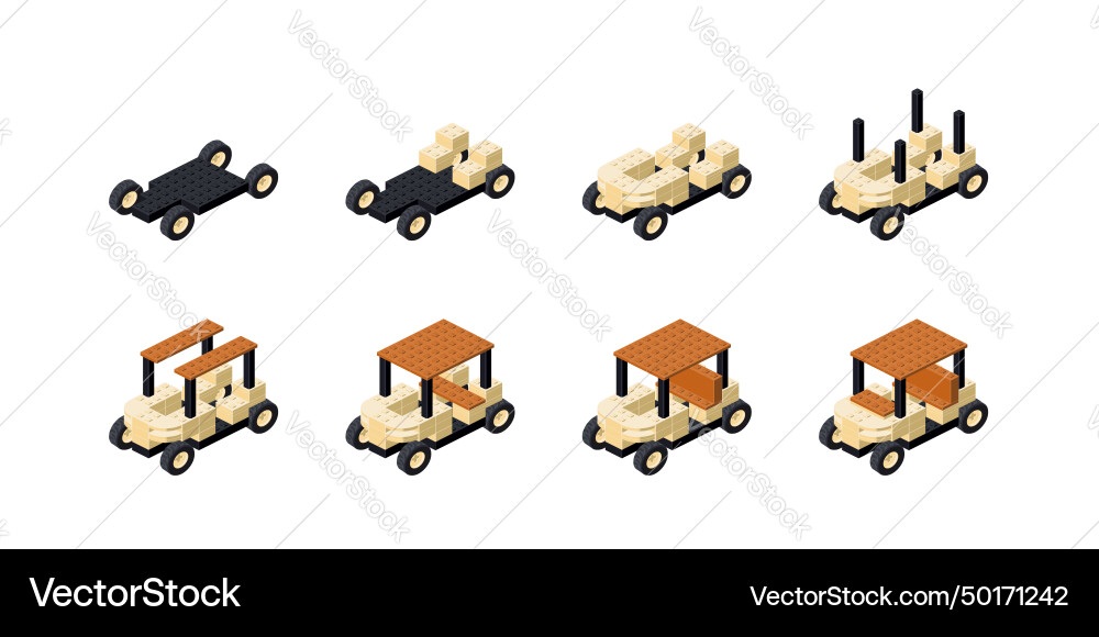 Step-by-step construction of a golf cart from Vector Image