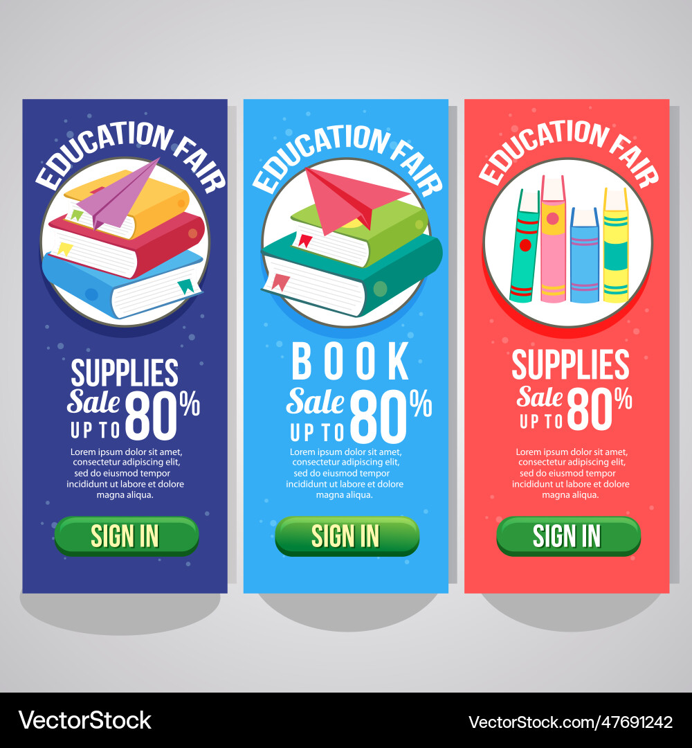 Three school holiday vertical banner website Vector Image