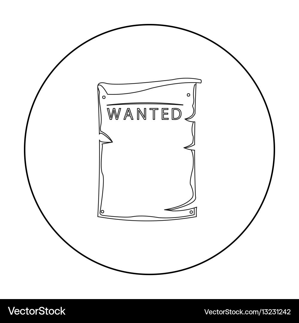 Wanted icon outline singe western from Royalty Free Vector