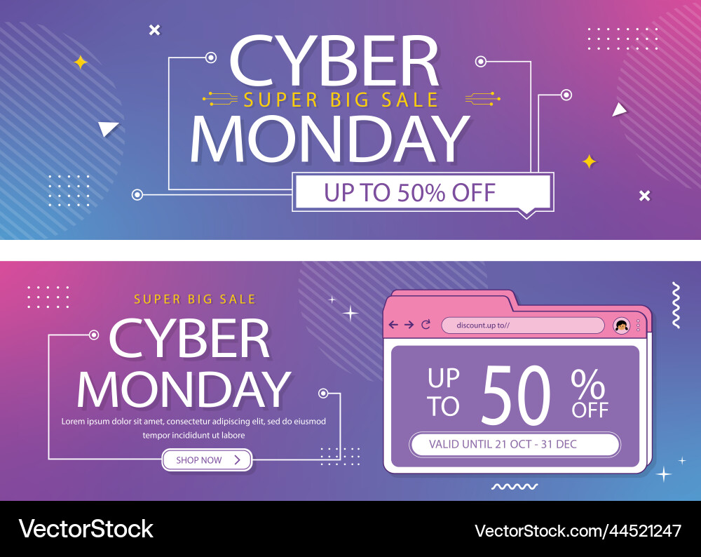 Cyber monday banner ads design template Royalty Free Vector