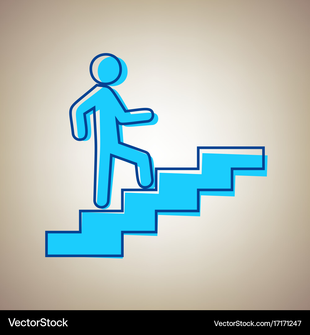 Man on stairs going up sky blue icon Royalty Free Vector